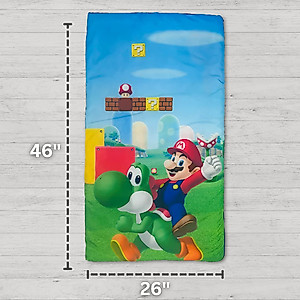 Super Mario Kids Soft Lightweight 2 Piece Sleeping/Slumber Bag and Sling Bag Set, 46"(L) X 26"(W), (Official Licensed Nintendo Product) by Franco