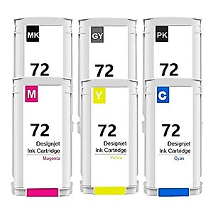 Jalada Compatible 72 Ink Cartridges Replacement for HP 72 130-ml C9403A C9370A C9371A C9372A C9373A C9374A for DesignJet T770 T790 T795 T610 T620 T1100 T1120 T1200 T1300 T2300 Printer (6-Pack)