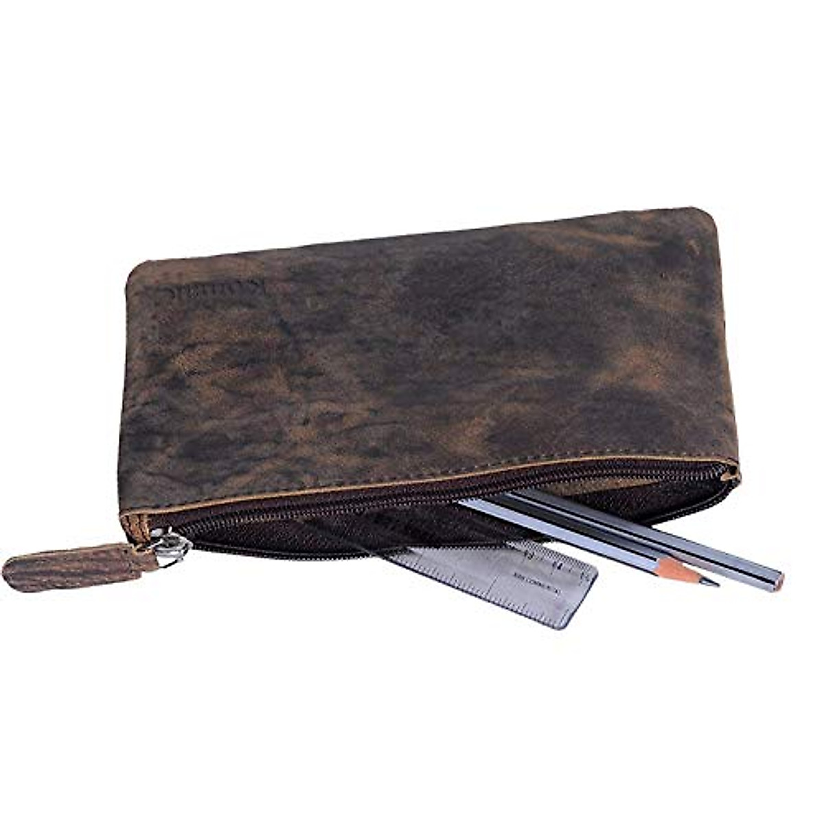 Leather Pencil pouch pen case zippered pencil case Sleeve Elegant and pratical gift for artists. Perfect for office,college by KomalC