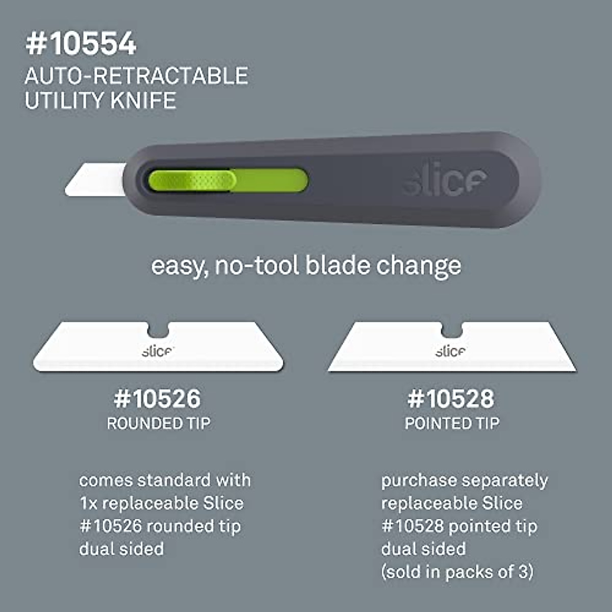 Slice 10554 Auto Retract Utility Knife, Finger Friendly, Safe Ceramic Blade Retracts Automatically, Lasts 11x Longer Than Steel, 1 Pack, Green