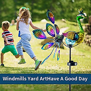 Wind Spinners for Yard and Garden - Solar Peacock Wind Spinner, Metal Kinetic Garden Stake Lights Wind Spinners, Outdoor Decorative Sculpture Waterproof Lights Lawn Courtyard Garden Décor