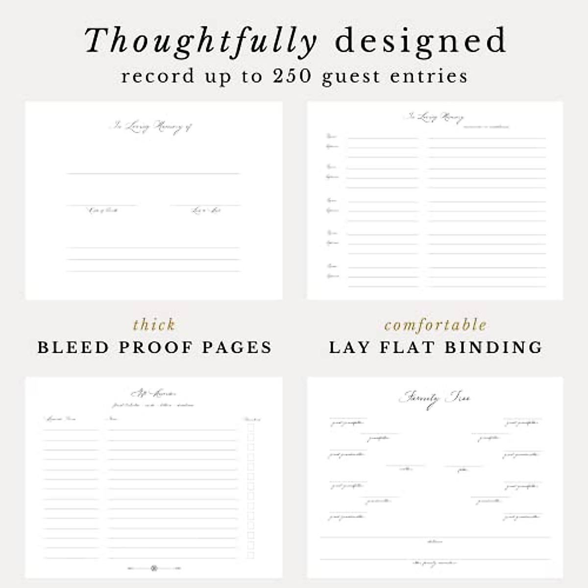 Funeral Guest Book - Elegant in Loving Memory Memorial Service Guest Book for Funeral with Matching Share A Memory Table Stand - 250 Guests Entries with Name & Address, Hardcover (Black)