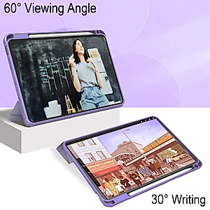 Feams Case for iPad Air 11-inch M2 (2024), iPad Air 5th Generation Case, iPad Air 5th/4th 10.9 Inch 2022/2020 Case Clear Back with Auto Sleep & Pencil Holder for iPad Air 5/4, Purple Gold Marble