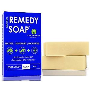 Truremedy Naturals Remedy Soap for Men and Women - Tea Tree Oil Bar Soap with Peppermint and Eucalyptus - Foot and Body Soap for All Skin Types - Pack of 2 - Deodorizing and Odor Eliminating