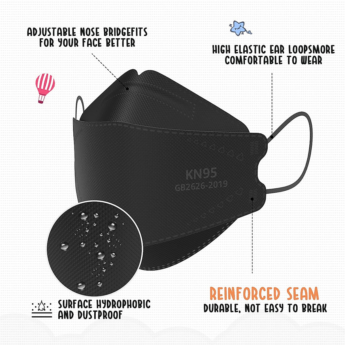 LEVENIS Kids Face Masks for Children 50 Pack, Breathable Comfortable and Disposable Mask Efficiency≥95%, White