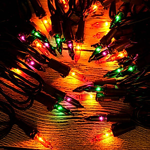 YULETIME Orange Green & Purple Halloween Lights with Black Wire, 66 Feet 200 Count UL Certified Christmas String Lights, Pack of 2 Sets 33 Ft 100 Count Mini Lights Set (Orange, Green & Purple)