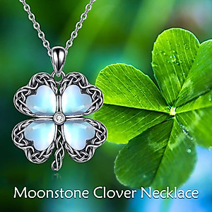 YAFEINI Four Leaf Clover Necklace Sterling Silver Shamrock Necklace Moonstone Clover Jewelry St. Patricks Day Mothers Day for Mum Women