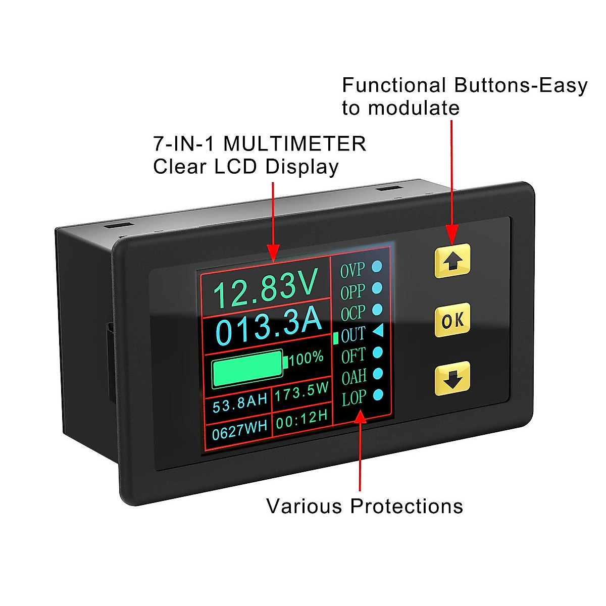 DROK DC Battery Multimeter 10-100V, 0-90V Charge-Discharge, 6.5-100V Bundle