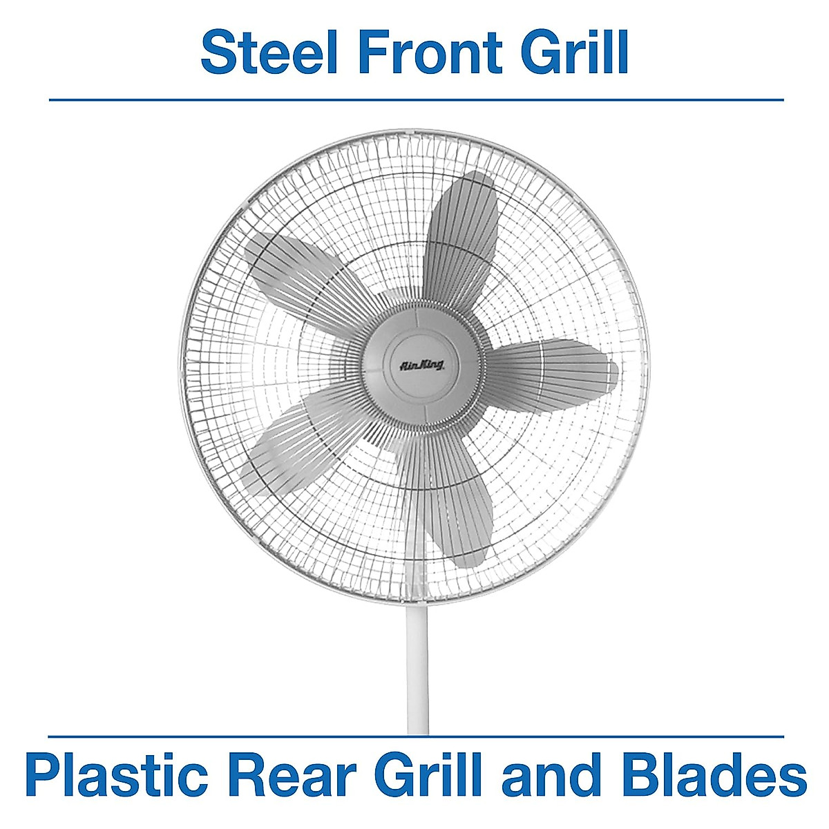 Air King 9119 18-Inch 3-Speed Commercial Grade Adjustable Oscillating Pedestal Fan, 1/20-Horsepower, White