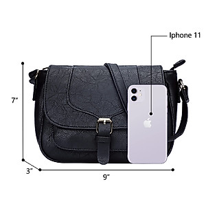 KKXIU Small Lightweight Crossbody Purses for Women Saddle Vintage Vagen Leather Shoulder Handbags (A-Black)