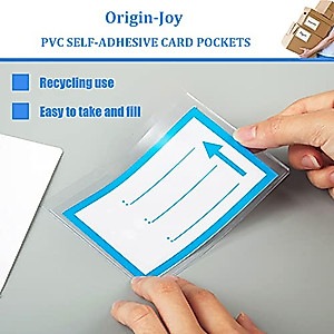Origin-Joy 50 PCS Self-Adhesive Index Label Pockets, Clear Plastic Peel & Stick Card Holders with Top Open for Loading (2.5 x 1.5 inch)