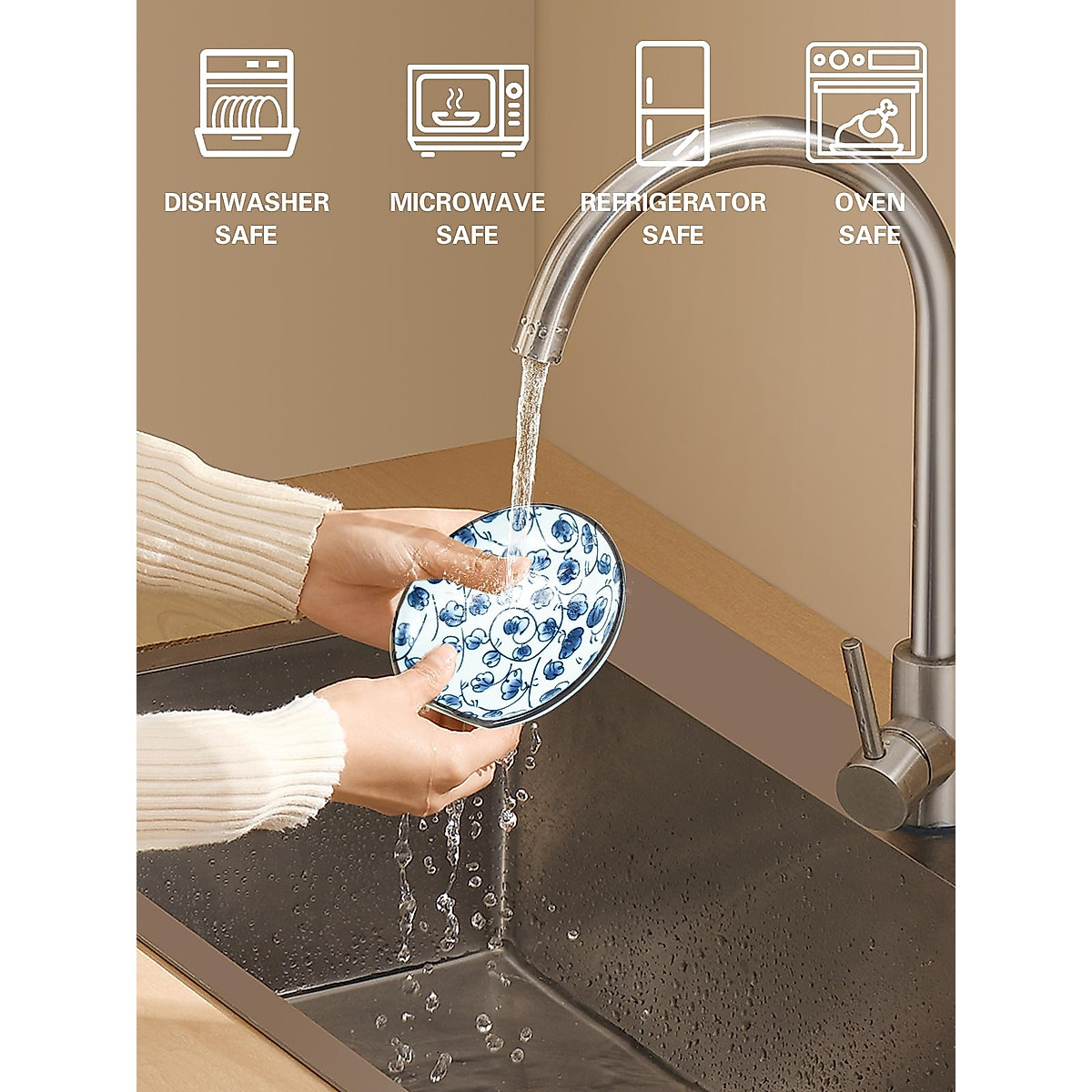 TAOCIGOU Ceramic Spoon Rest for Stove Top, 4.8" Spoon Rest for Kitchen Counter, Coffee Spoon Rest Holder, Cooking Ceramic Utensil Holder for Spatula Ladle Tongs, Set of 4 (Blue Flower)