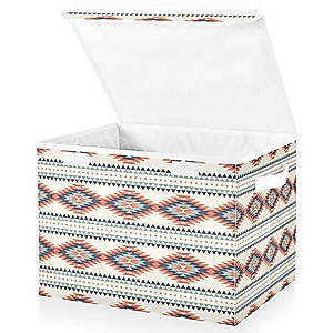 Kigai Aztec Pattern Storage Bins with Lids and Handles 17x13x12 In Foldable Fabric Storage Basket Toys Clothes Organizer for Shelves Closet Home Bedroom Office