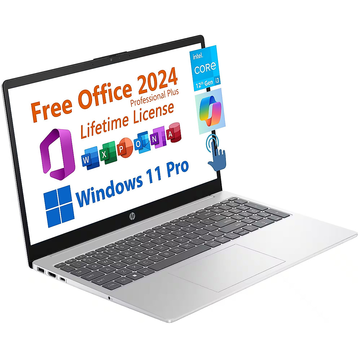 HP 15.6" Business Laptop, Free Microsoft Office 2024 Lifetime License, Copilot AI Chat, HD Touchscreen Display, Intel 6-Core i3-1215U 4.4 GHz, 16GB RAM, 1TB SSD, Long Battery Life, Windows 11 Pro