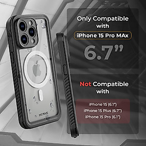 MOTIVE Waterproof Case for iPhone 15 Pro Max, Built-in Screen Protector, Compatible with MagSafe, Dustproof, Shockproof, Complete 360° Water Resistance case for iPhone 15 Pro Max 6.7" | Black