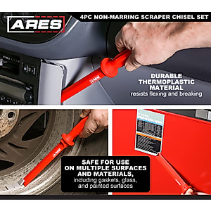 ARES 10083 – 4-Piece Non-Marring Scraper Chisel Set – Thermoplastic Construction Resists Flexing and Breaking – Safely Removes Debris, Adhesives, Film, Deposits and More from a Variety of Surfaces