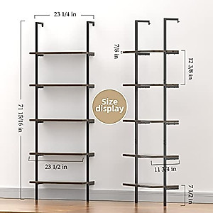 Bevfint 5-Tier Industrial Ladder Shelf Rustic Wall Mounted Metal Frame Bookcases, Multi-Use Open Bookshelf for Storage Organizer Plants Rack for Office and Home, Living Room, Bedroom