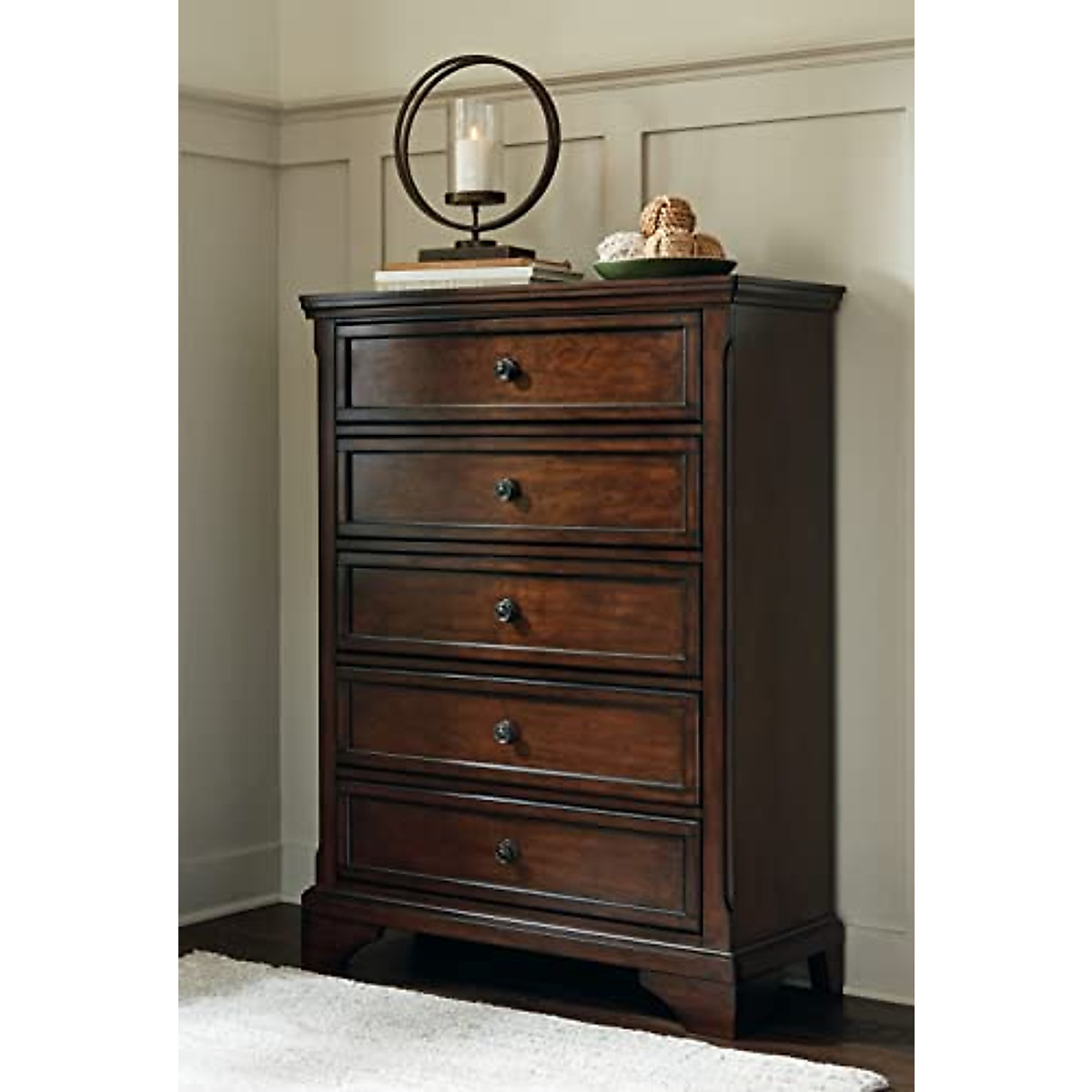 Signature Design by Ashley Brookbauer Traditional 5 Drawer Chest, Dark Brown