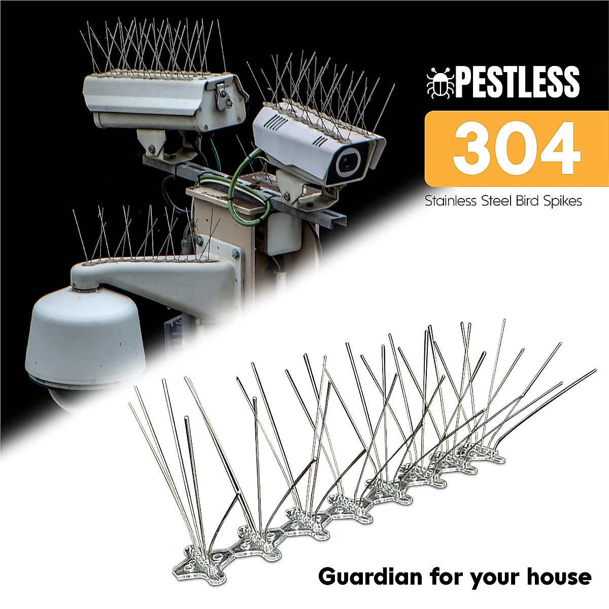 Pestless Upgraded Bird Spikes 10 Pack - 12-Inch Deterrent, 5 Spikes, Wide Coverage, Adjustable Strip Length - Stainless Steel Repeller Against Pigeons, Squirrels, Animals - Easy Mounting