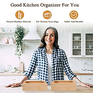 Ackitry Ziplock Bag Storage Organizer for Kitchen Drawer, 5 Pc Bamboo Premium Food Storage Bag Organizer Holders and Dispenser Compatible with Gallon, Quart, Sandwich, Snack, Candy Variety Size Bags