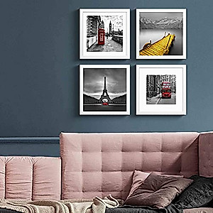 12x12 Picture Frames White Solid Wood Display Pictures 10x10 or 8x8 with Mat or 12x12 without Mat - 12x12 Inch Square Photo Frames with 2 Mats for Wall or Tabletop Mount, 1 Pack