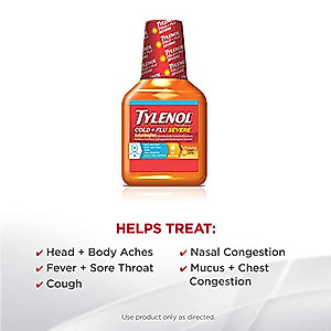 Tylenol Cold + Flu Severe Flu Medicine, Liquid Daytime Cold and Flu Relief, Honey Lemon, 8 fl. oz