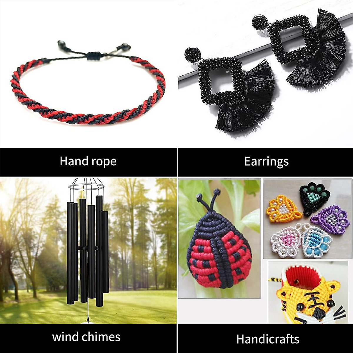 TONIFUL 1mm x 100 Yards Black Nylon Cord Satin String for Bracelet Jewelry Making Rattail Macrame Waxed Trim Cord Necklace Bulk Beading Thread Kumihimo Chinese Knot Craft