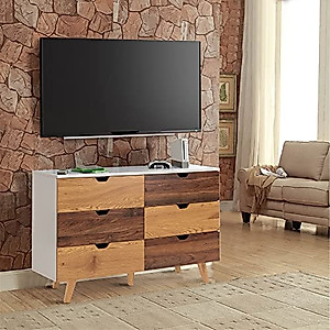 EazeHome 6 Drawer Dresser, Mid-Century Modern Dresser with Wide Double Drawer, 6 Chest of Drawers Wood Storage Cabinet for Bedroom, Living Room, Entryway
