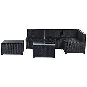 Patio Wicker Set,6-Piece Outdoor Furniture Set with PE Rattan Wicker, Patio Garden Sectional Sofa Chair with Removable Cushions for Porch, Beach (/Black Wicker+ Beige Cushion)