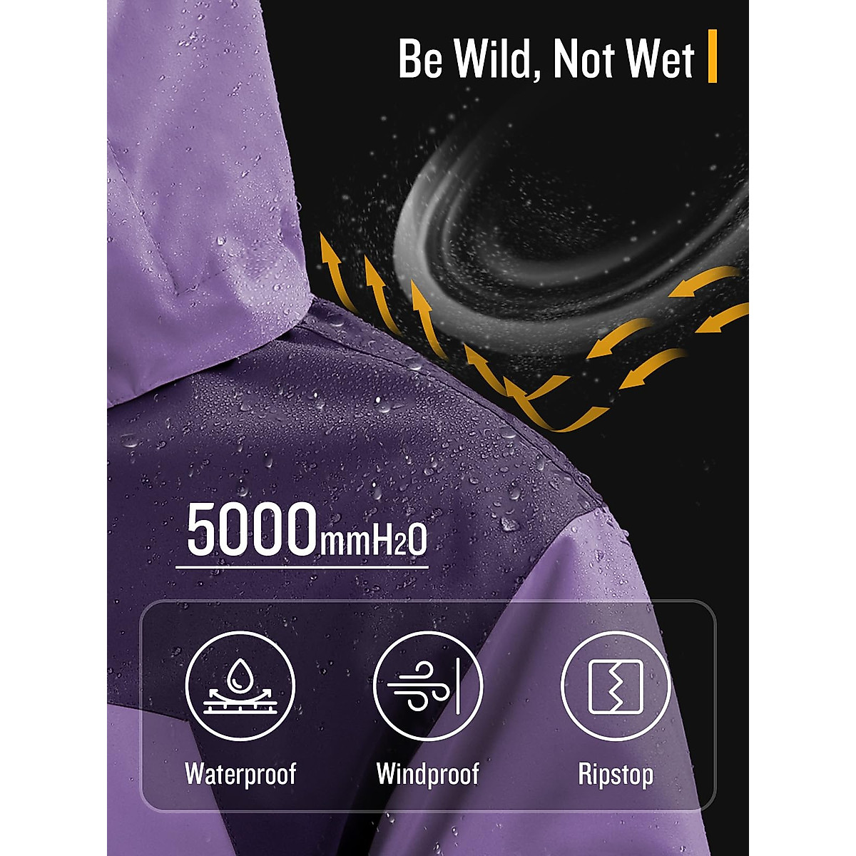 SaphiRose Womens Waterproof Rain jacket Lightweight Active Outdoor Raincoat with Removable Hood (Purple,Large)