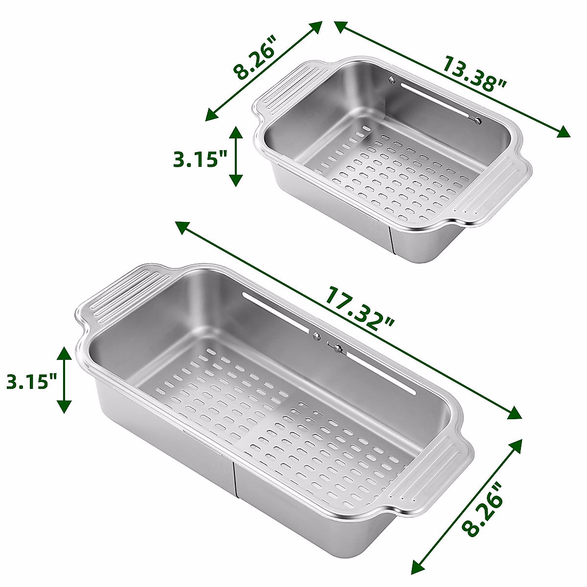 DOXILA Over the Sink Colander Strainer Basket - Kitchen Essentials for New Home-Expandable to Fit Most Sinks - Stainless Steel, Wash Vegetables and Fruits, Drain Cooked Pasta and Dry Dishes