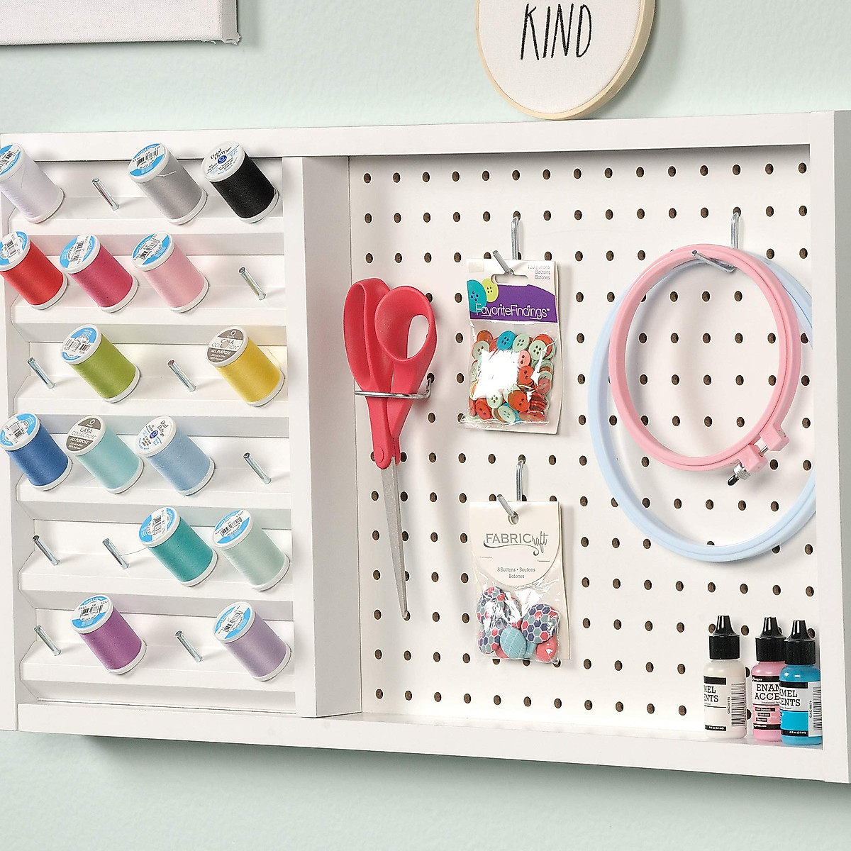 Sauder Craft Pro Series Wall Mounted Pegboard with Thread Storage, White Finish