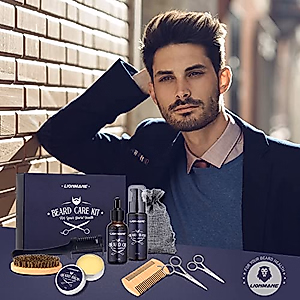 Lionmane Beard Care Gifts Kit for Men, Beard Mustache Grooming Kit-Beard Balm, Beard Wash, Beard Oil, Brush, Scissors, Father's Day Birthday Anniversary Daily Gifts for Husband/Boyfriend/Dad/Him