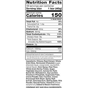 Fiber One Chewy Bars, Oats & Chocolate, Fiber Snacks, 14.1 oz, 10 ct