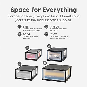 IRIS USA 30 Qt. Plastic Drawer Storage Organizer Stacking Drawers, 2-Pack, Stackable Unit with Sliding Drawer for Clothes Bedroom Kitchen Under Sink Pantry Craft Room Bathroom Dorm Office, Black