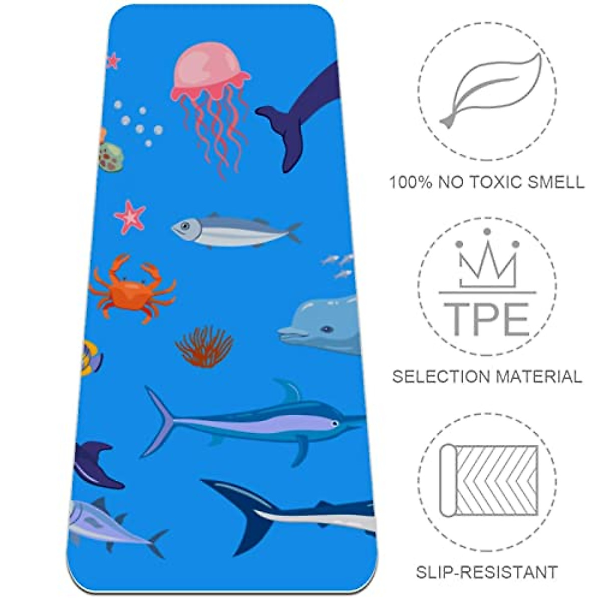 Yoga Mat, Yoga Mats for Home Workout, Workout Mat, Exercise Mats, Pilates Mat, sea animal whale dolphin blue pattern
