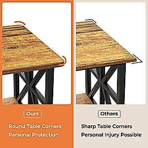 GreenForest Coffee Table with Round Corner, Farmhouse Center Table with 2-Tier Storage Shelf X-Frame Design for Living Room, 39 inch Walnut