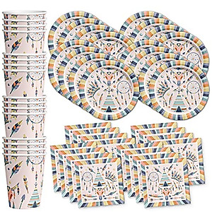 Tribal Boho Birthday Party Supplies Set Plates Napkins Cups Tableware Kit for 16