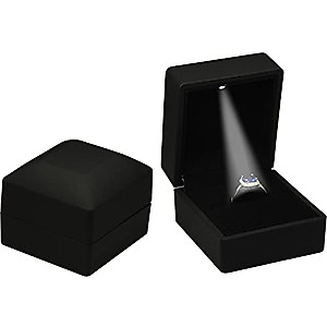 The Jewellery Pak LED Black Ring Box for Proposal, Wedding, Engagement, Valentine Day, Mother's Father's Christmas Luxury Jewelry Gift with Light Dimension 2.36(W)x2.56(D)x1.97(H) inch, Classical