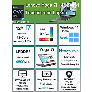 Lenovo Yoga 7 7i 16" WQXGA (2560x1600) 2-in-1 Touchscreen (Intel 12th Gen i7-1260P, 16GB RAM, 1TB SSD, IST Computers Active Stylus) Business Laptop, Backlit KB, Thunderbolt 4, Webcam, Win 11 Home