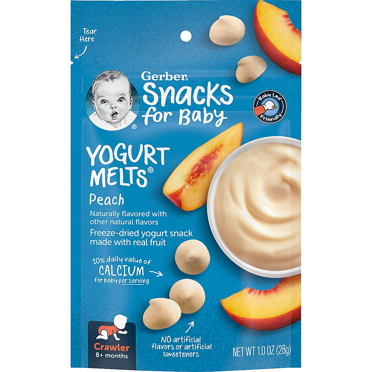 Gerber Snacks for Baby Yogurt Melts, Peach, Freeze-Dried Yogurt Snack Made with Real Yogurt & Fruit, Baby Snack for Crawlers, 1 Ounce Pouch (Pack of 2)
