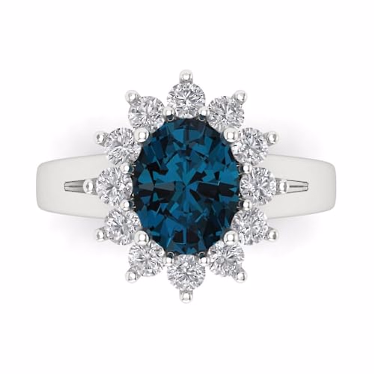 Clara Pucci 2.36 ct Oval Cut Solitaire Halo Natural London Blue Topaz Engagement Promise Anniversary Bridal Ring 18K White Gold 8.25