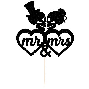 Qertesl Skull Mr And Mrs Cake Topper,Day of the Dead Sign for Skeleton Bride and Groom Wedding? Halloween Party Mr and Mrs Anniversary Special Events Decoration Supplies.
