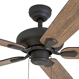 Prominence Home Russwood, 42 Inch Farmhouse Ceiling Fan with No Light, Pull Chain, Three Mounting Options, 5 Dual Finish Blades, Reversible Motor - 50587-01 (Bronze)