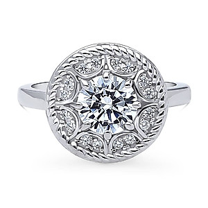 BERRICLE Sterling Silver Cable Wedding Engagement Rings Cubic Zirconia CZ Statement Halo Ring for Women, Rhodium Plated Size 6