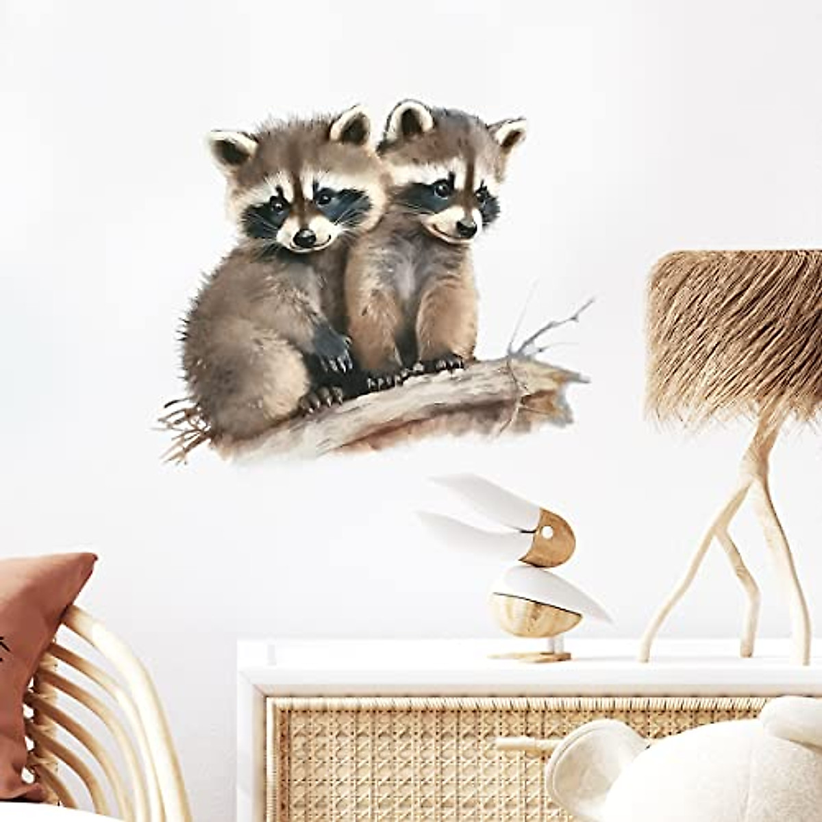 RoyoLam Cute Lifelike Little Raccoon Brothers on the Branch Wall Decal Nursery Animal Wall Sticker Removable Peel and Stick Wall Art Decor Stickers for Kids Baby Classroom Preschool Living Room Playing Room Bedroom School