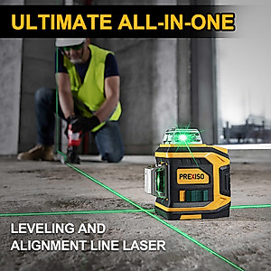 PREXISO Laser Level 3 X 360° Self Leveling - Rechargeable Cross Line Leveler, Green Line Laser Level with Tripod, Magnetic Base, Green Glasses, Portable Bag for Construction, Tile, Home Renovation