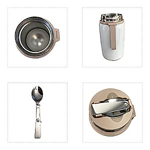 Best 17.8 OZ Stainless Steel Soup Thermos Food Jar + Folding Spoon - Triple Wall Vacuum Insulated - Hot Soup & Cold Meals Storage Container Jar - Lunch Friendly, No Leaks, BPA Free (White/500 ML)