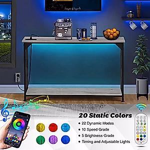 DANSION 2 Tiers Console Sofa Table with Power Outlet, Industrial Entryway Table with Open Storage Shelf, Accent Side Table with LED Strip Lights for Hallway Living Room, X-Shaped Metal Frame Support