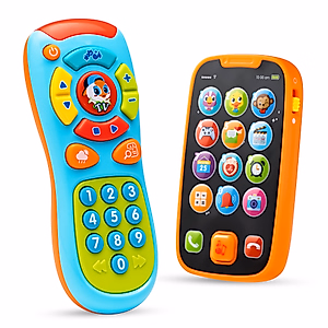 JOYIN Baby Learning Phone and Remote Toy for Toddler Fun Smartphone Toys with Music for Infants, Kids, Boys or Girls, Holiday Stocking Stuffers, Birthday and Toddler Presents Toys